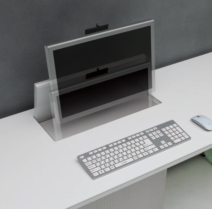 Monitor-lift computer desk, monitor-hiding media class desk | tradekorea