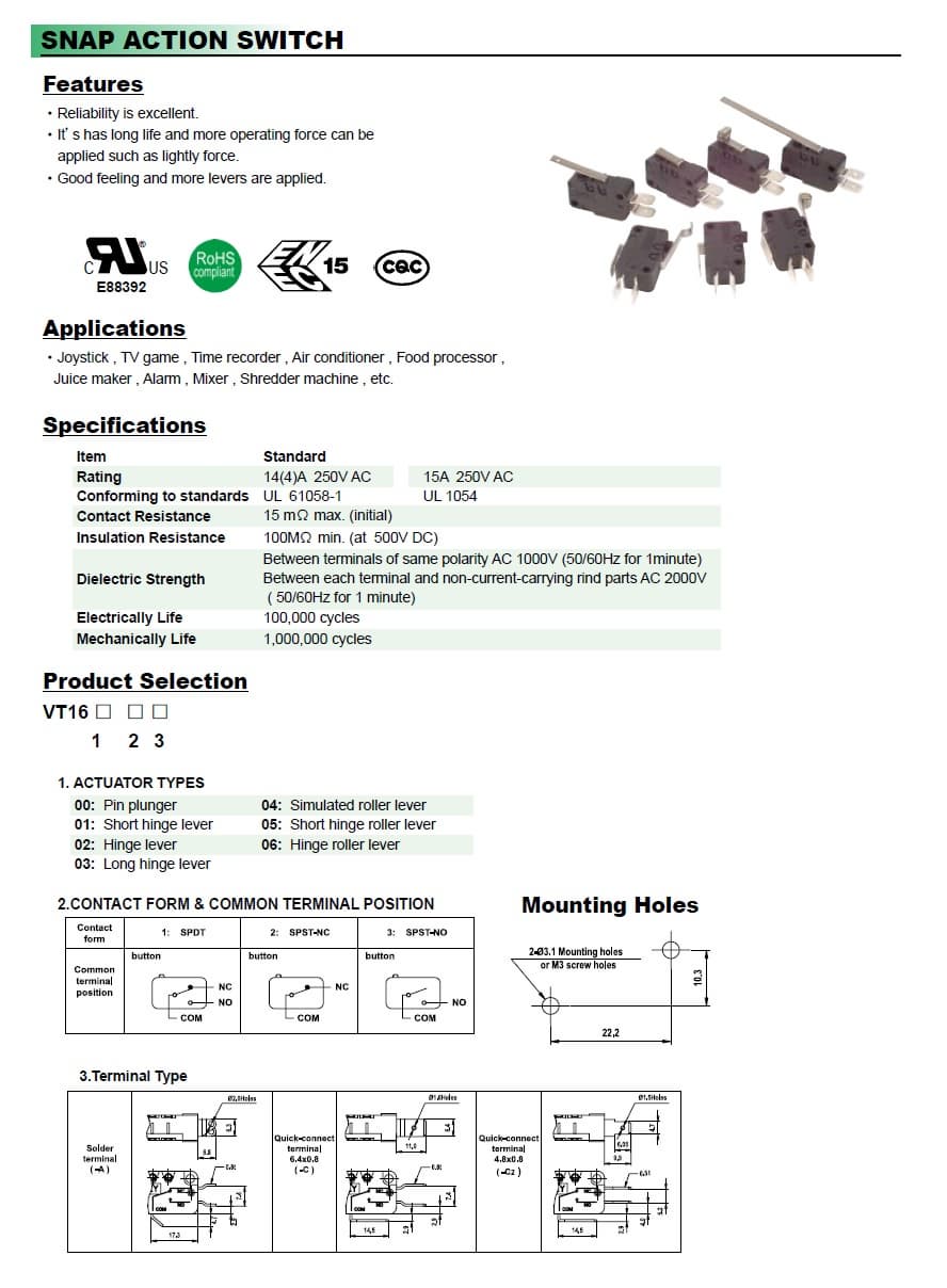 VT SERIES MICRO SWITCH ( SNAP ACTION SWITCH) | tradekorea